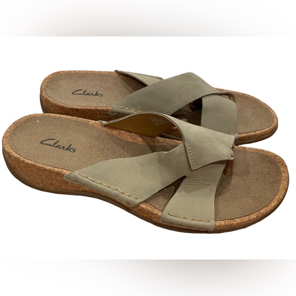 Clarks | Shoes | Clarks Santiago Thong Suedeleather Sandals Slipon Cork ...